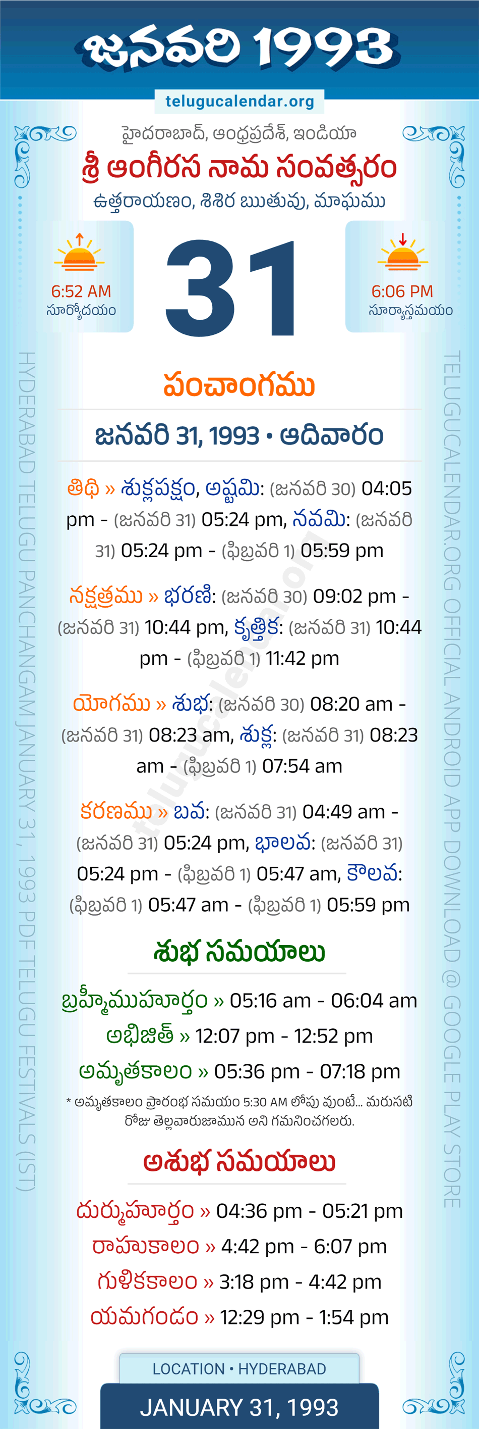 January 31 1993 Telugu Calendar Panchangam Andhra Pradesh January 31 1993 Telugu Calendar Panchangam Andhra Pradesh